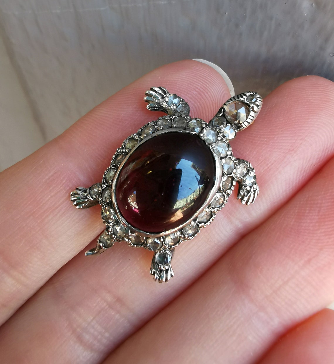 Vintage Gold/silver Garnet & Diamond Tortoise Brooch | Etsy