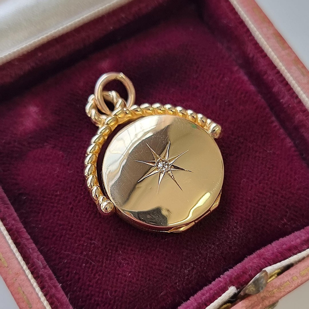 Vintage 9ct Gold Old Cut Diamond Swivel Locket - Etsy
