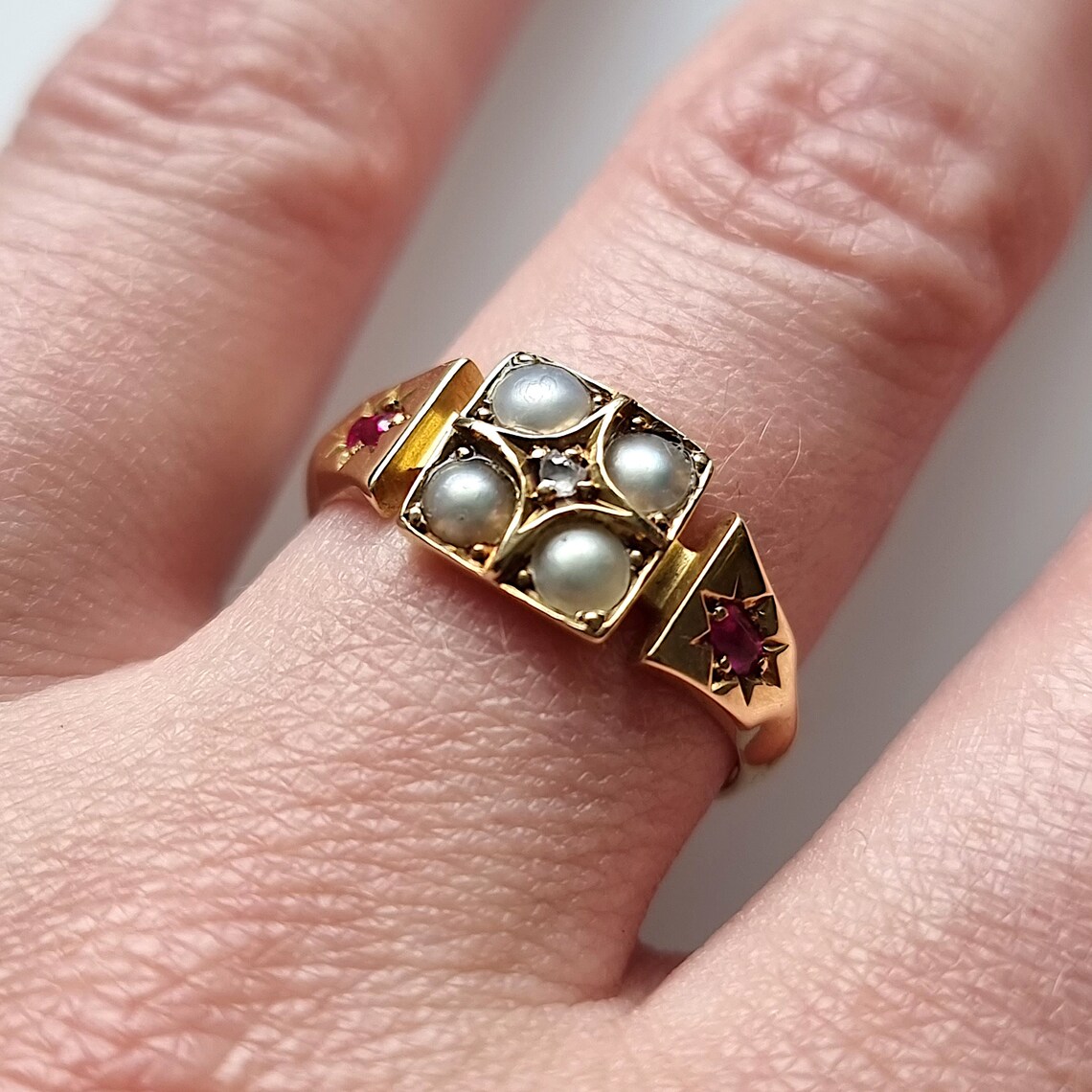 Victorian 18ct Gold Pearl Ruby & Diamond Ring | Etsy