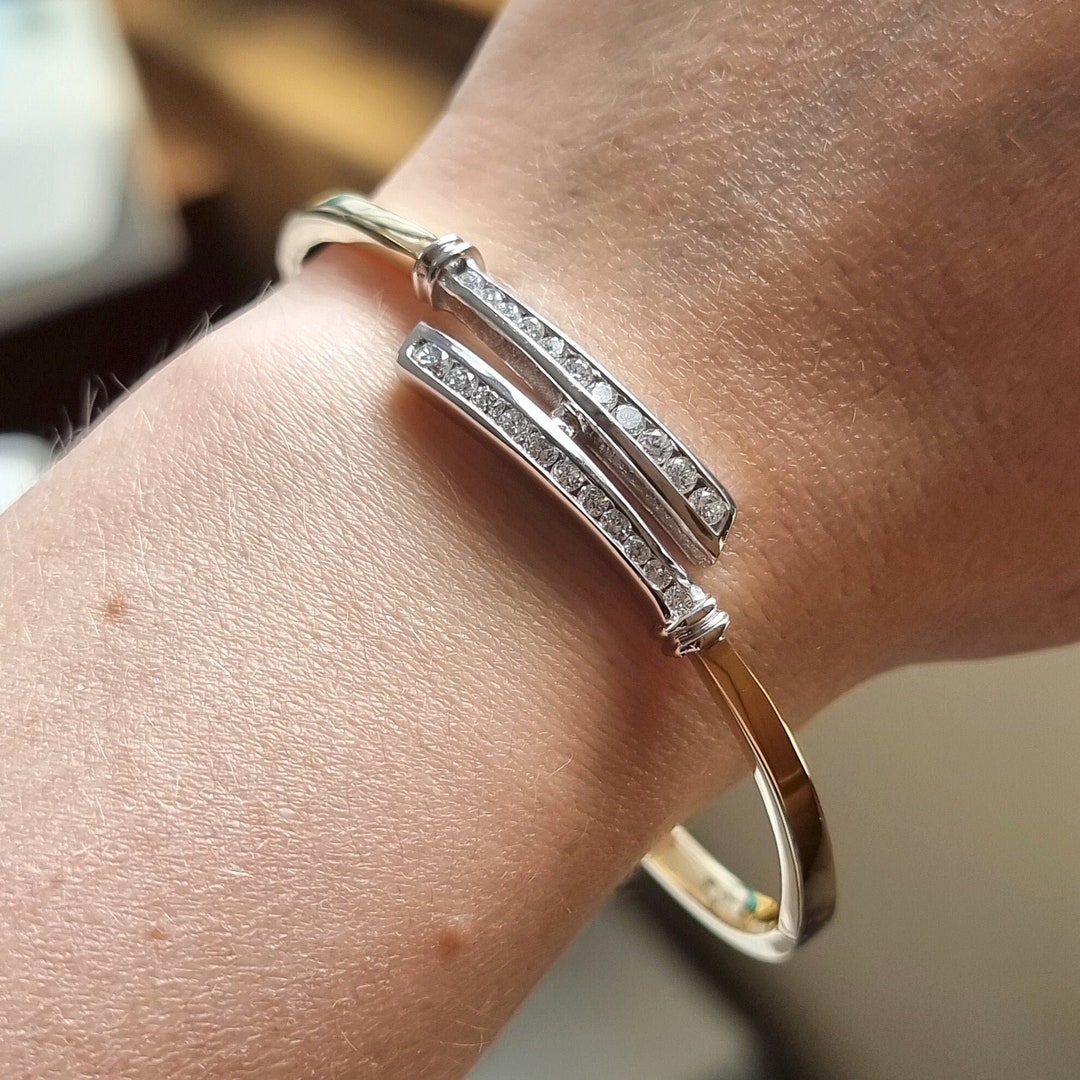 14ct Gold Diamond Crossover Bangle, 1.00ct - Etsy