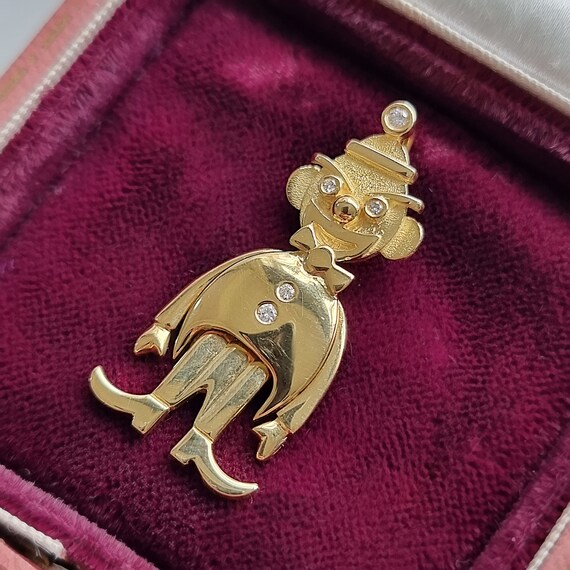 Vintage 18ct Gold Diamond Articulated Clown Pendant - Gem