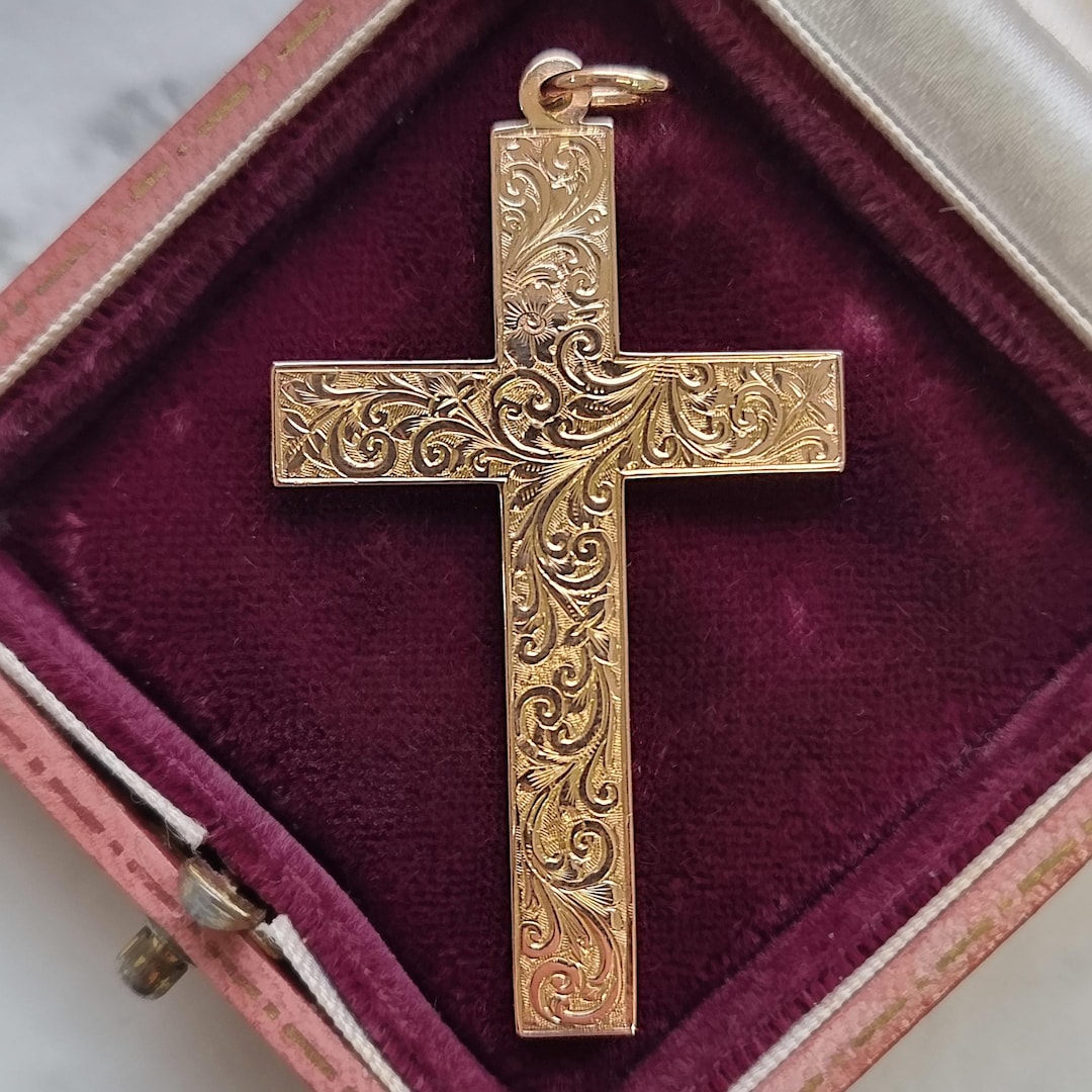 Edwardian 9ct Rose Gold Engraved Cross, Hallmarked Chester 1907 - Etsy