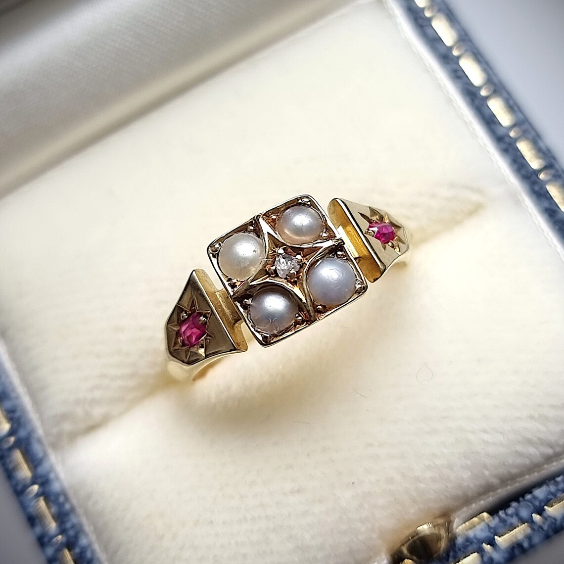 Victorian 18ct Gold Pearl Ruby & Diamond Ring | Etsy