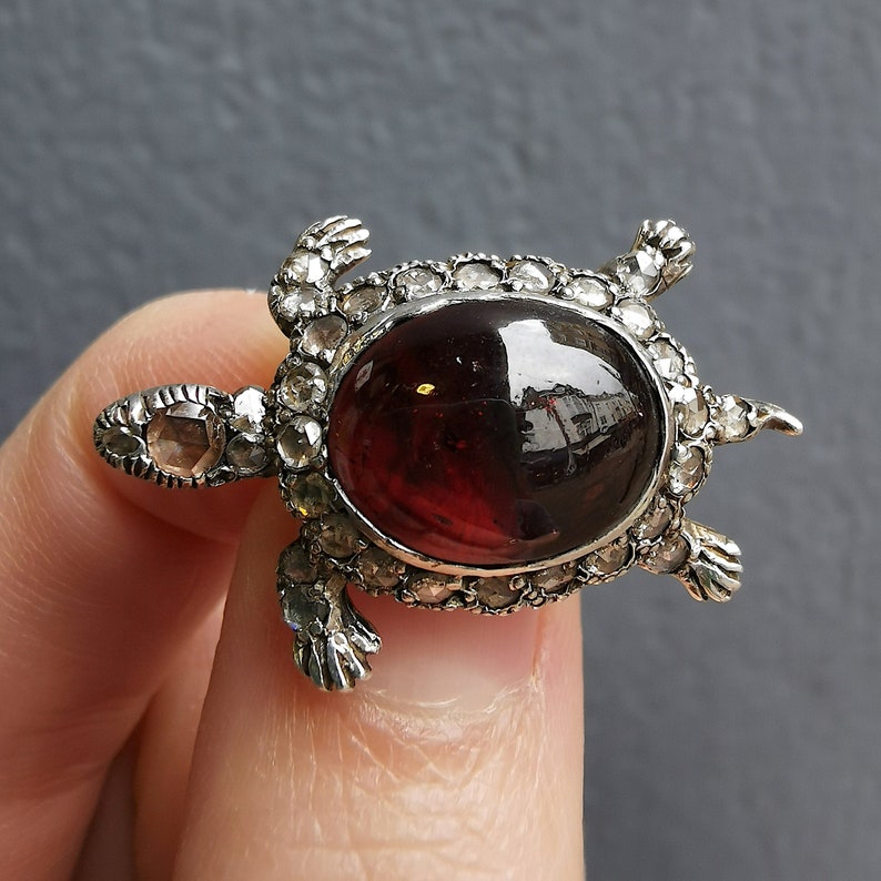 Vintage Gold/silver Garnet & Diamond Tortoise Brooch | Etsy