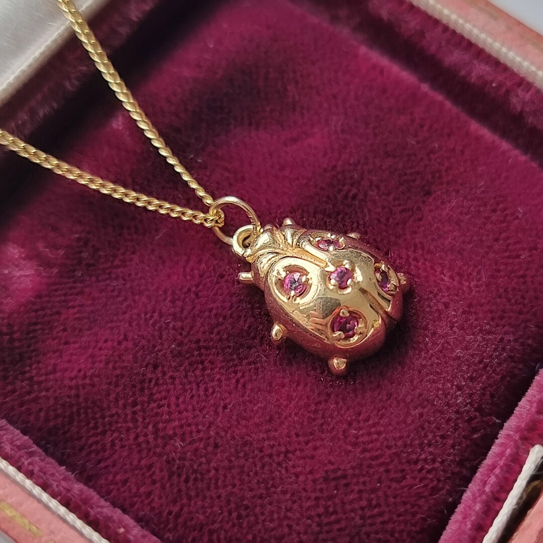 Vintage 9ct Gold Ruby Ladybird Necklace - Etsy