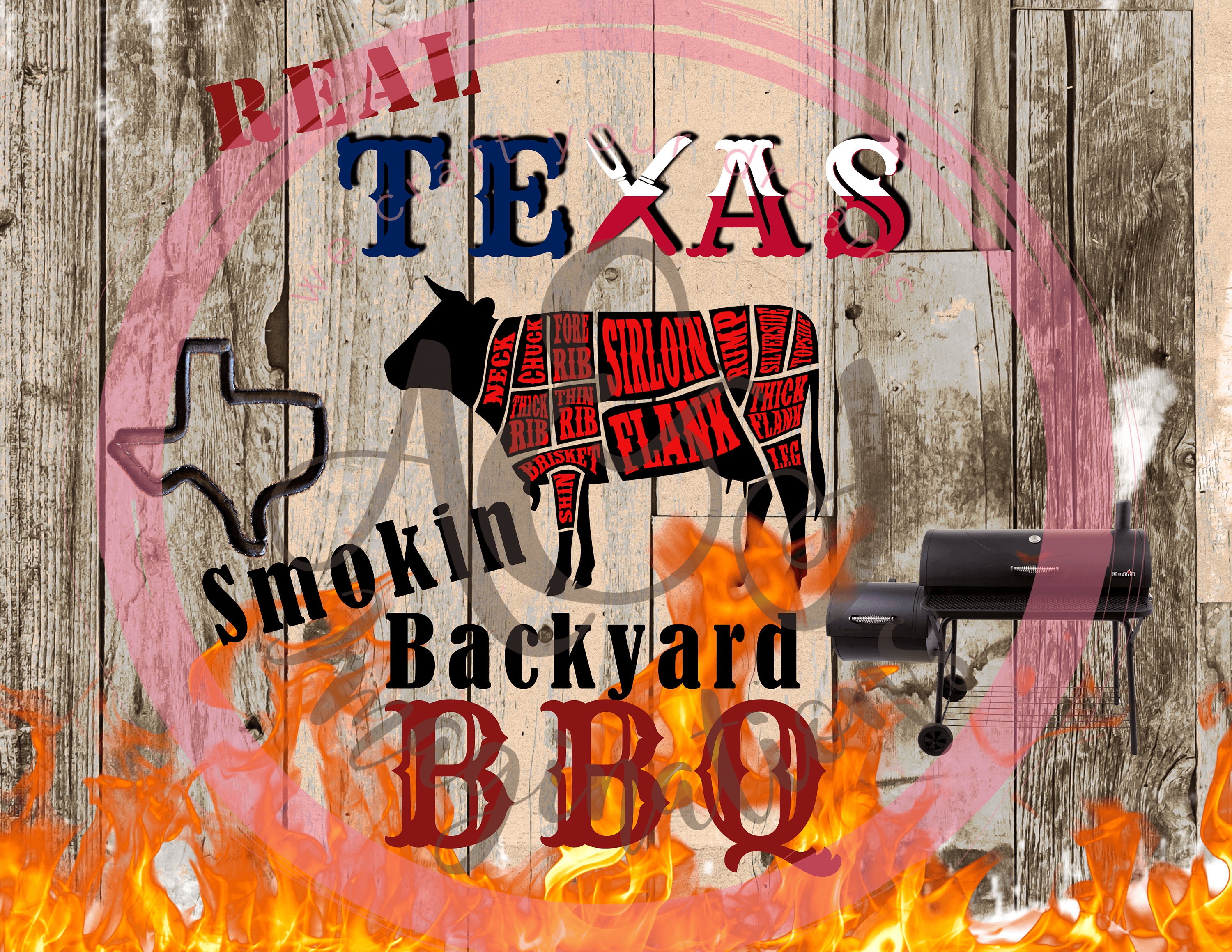 Texas BBQ Cow PNG Graphic - Etsy