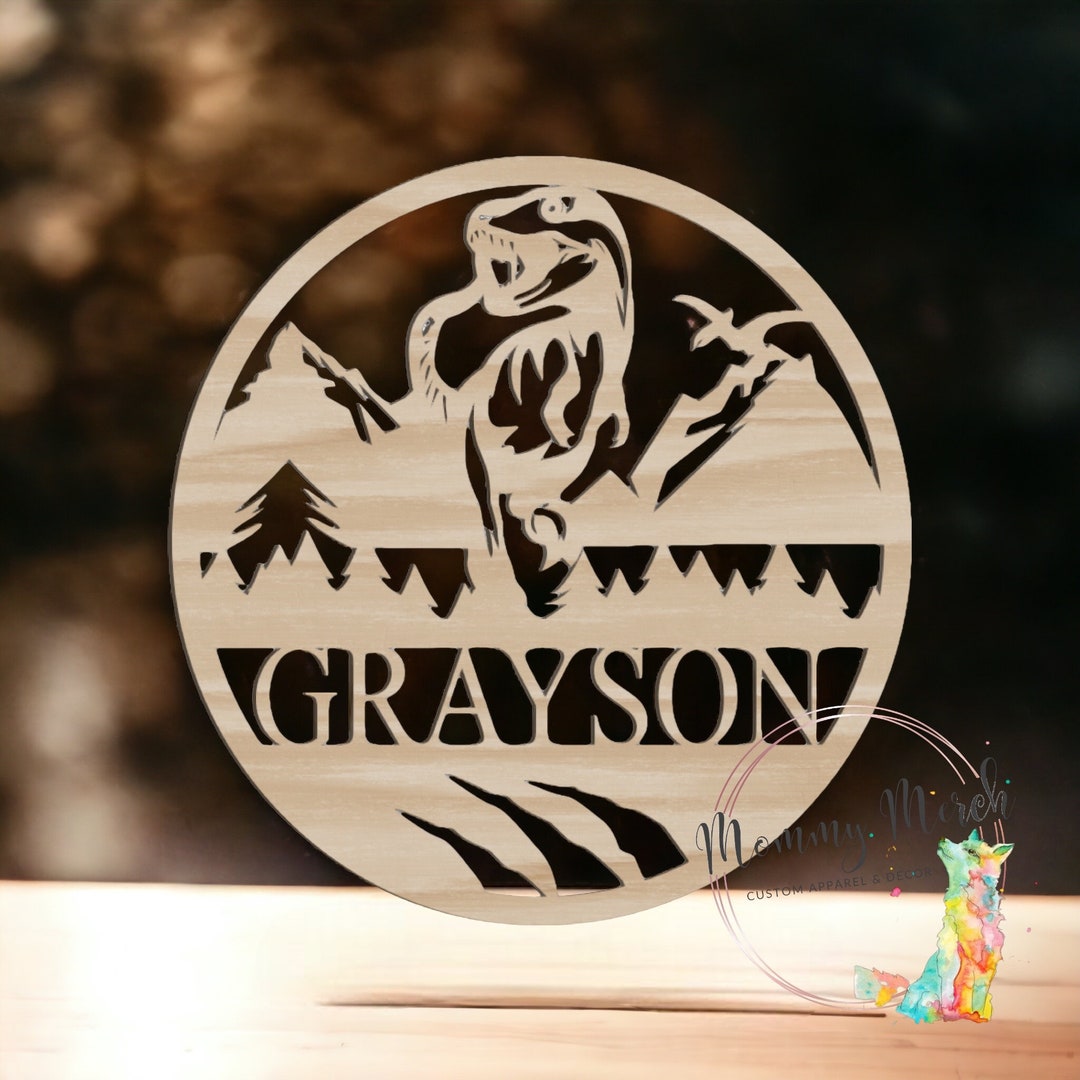 T-rex Dino Wood Name Sign, Large Custom Sign, Kids Dinosaur Wall Art ...
