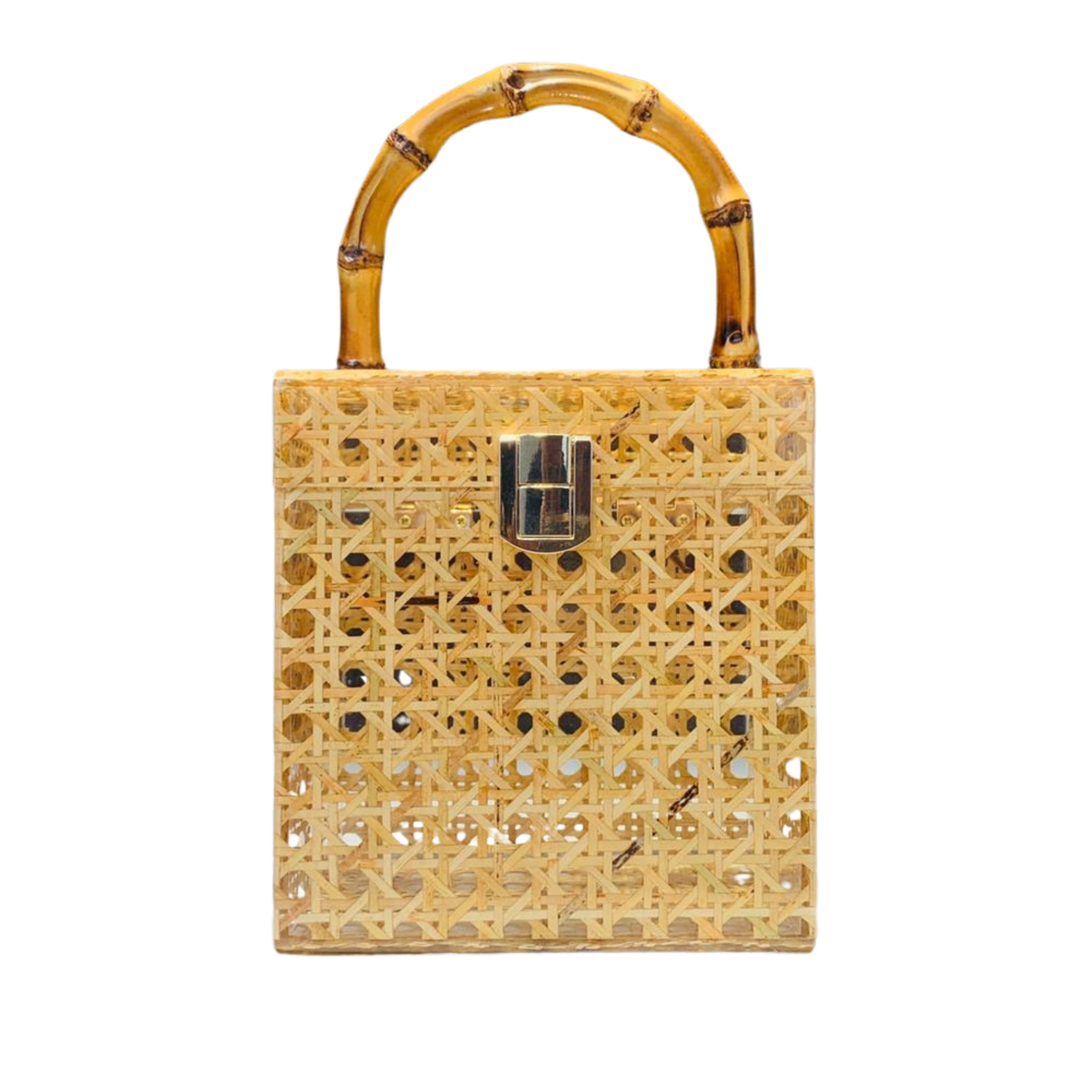 Raffia Cane Box Bag With Bamboo Handle, Raffia Bag, Cane Fabric, Beach ...