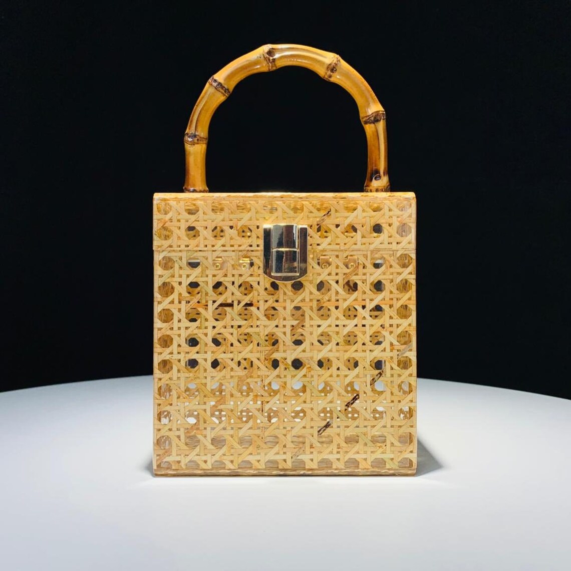 Raffia Cane Box Bag With Bamboo Handle, Raffia Bag, Cane Fabric, Beach ...