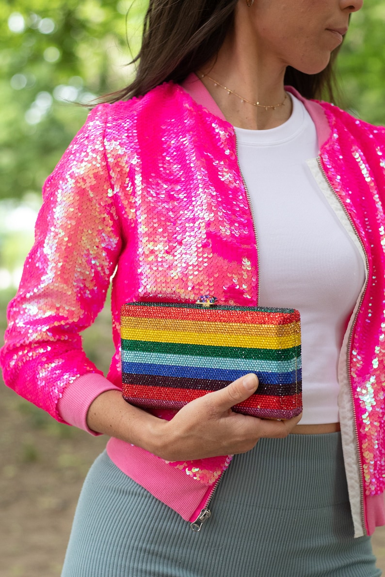 Customizable Rainbow Embellished Clutch Purse, Multi Color Rhinestones ...
