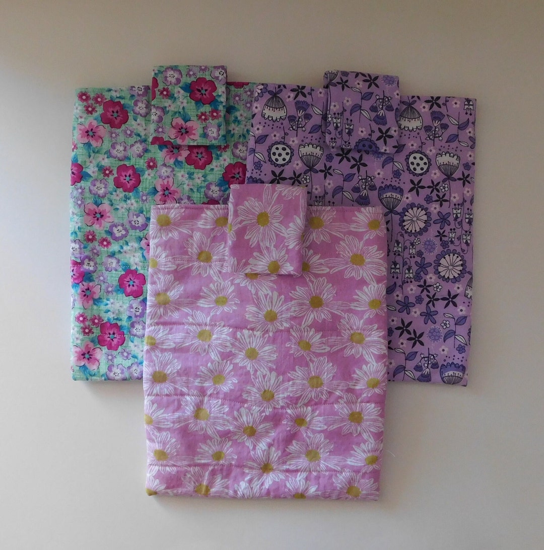 Floral Book Cover Sleeve With Hook and Loop Closure/ Padded Book Pouch ...