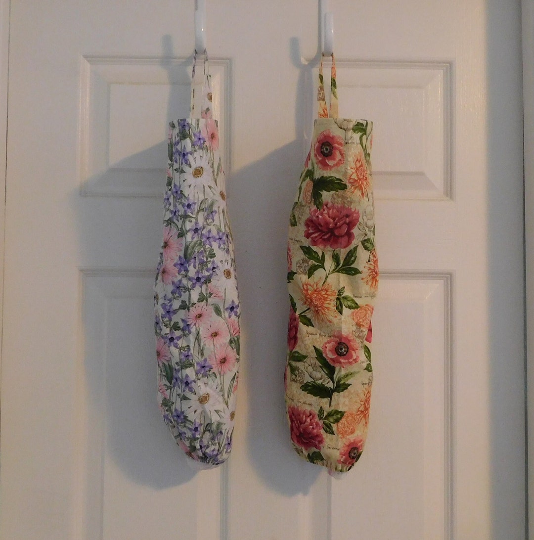 Floral Fabric Plastic Bag Holder/ Grocery Bag Organizer/ Washable ...