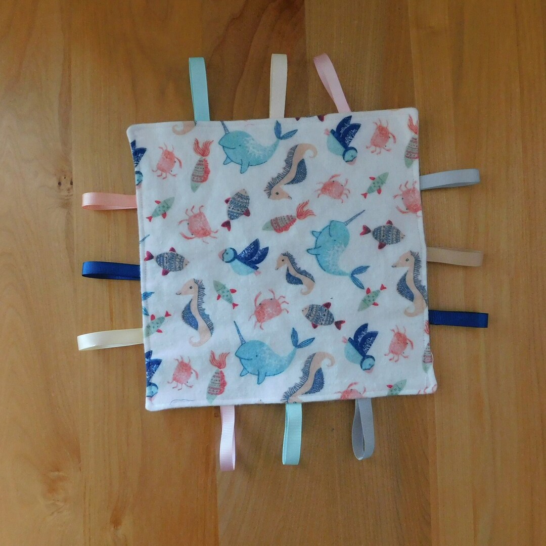 Sea Animal Flannel Tag Blanket, Sensory Lovey - Etsy