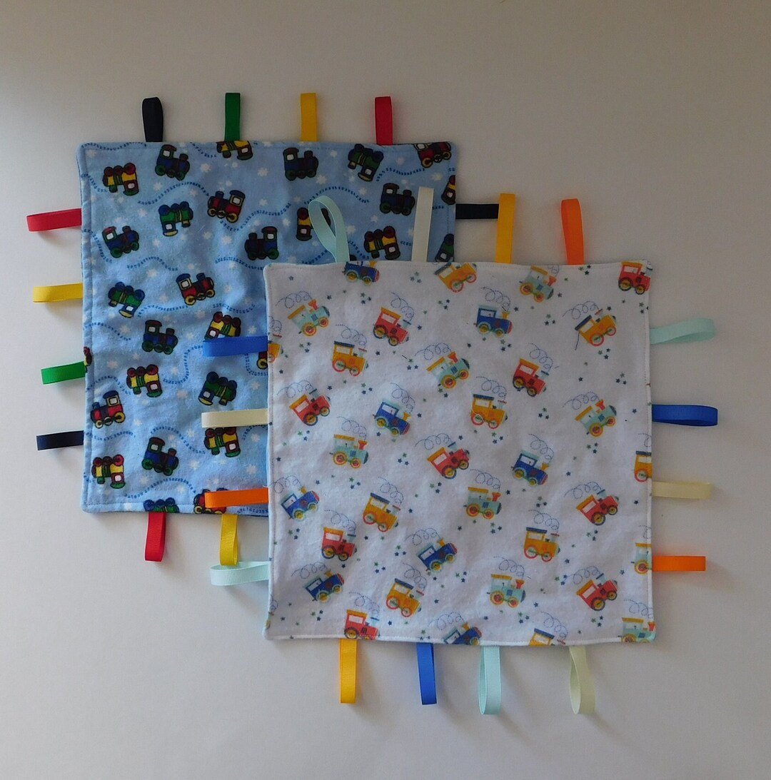 Train Lovey: Flannel Tag Blanket, Baby Sensory Toy - Etsy