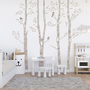 Wall Decal Birch Tree Birds Leaves Brown Sepia Watercolor Baby Sticker ...