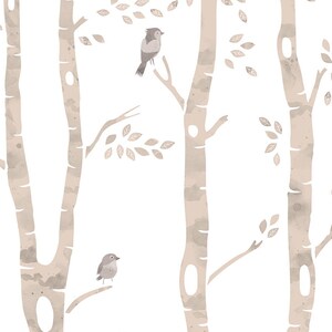 Wall Decal Birch Tree Birds Leaves Brown Sepia Watercolor Baby Sticker ...