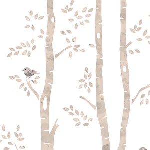 Wall Decal Birch Tree Birds Leaves Brown Sepia Watercolor Baby Sticker ...