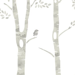 Wall Decal Birch Tree Birds Leaves Brown Sepia Watercolor Baby Sticker ...