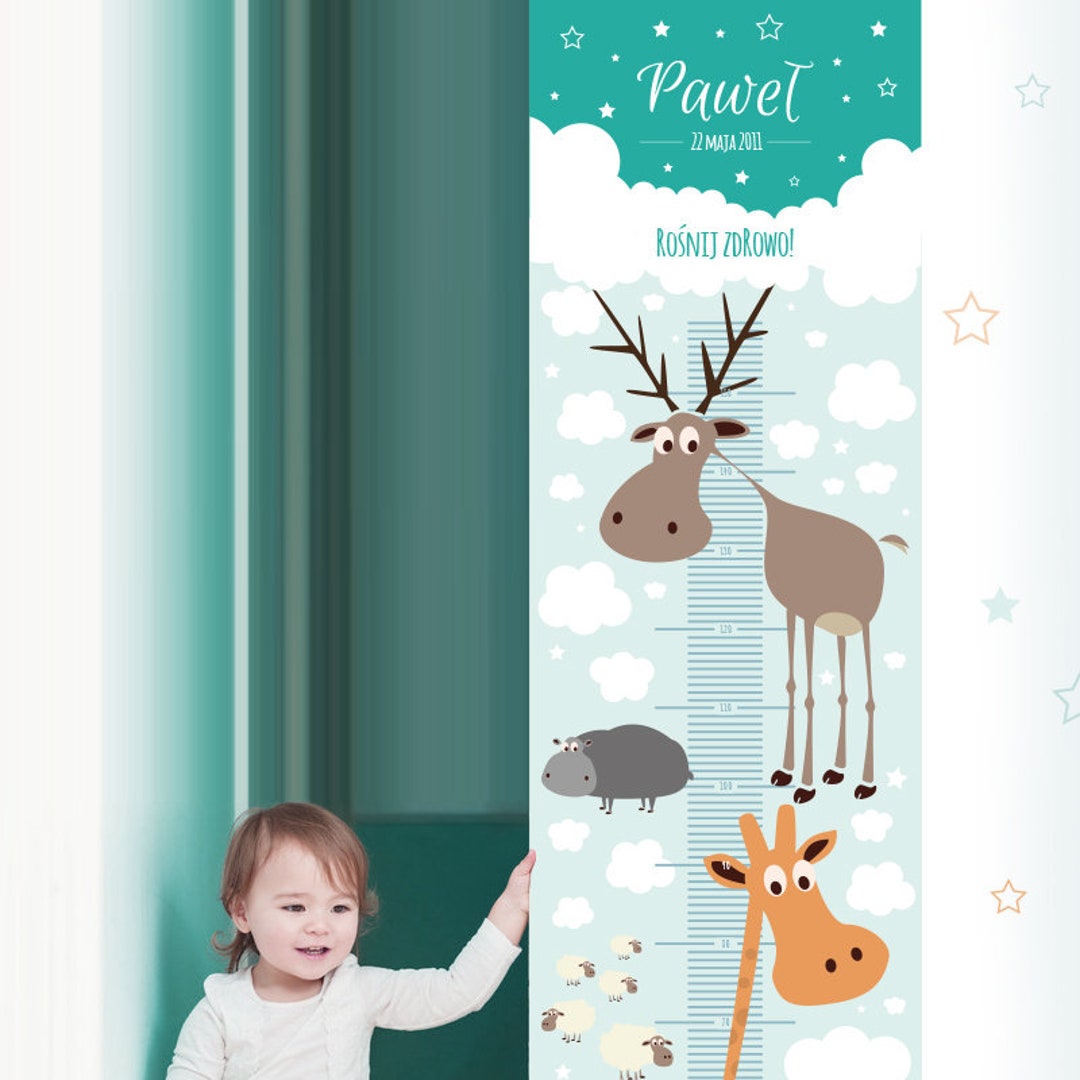 Growth Chart Decal With Child's Name Wall Sticker Nursery Mural Animal ...