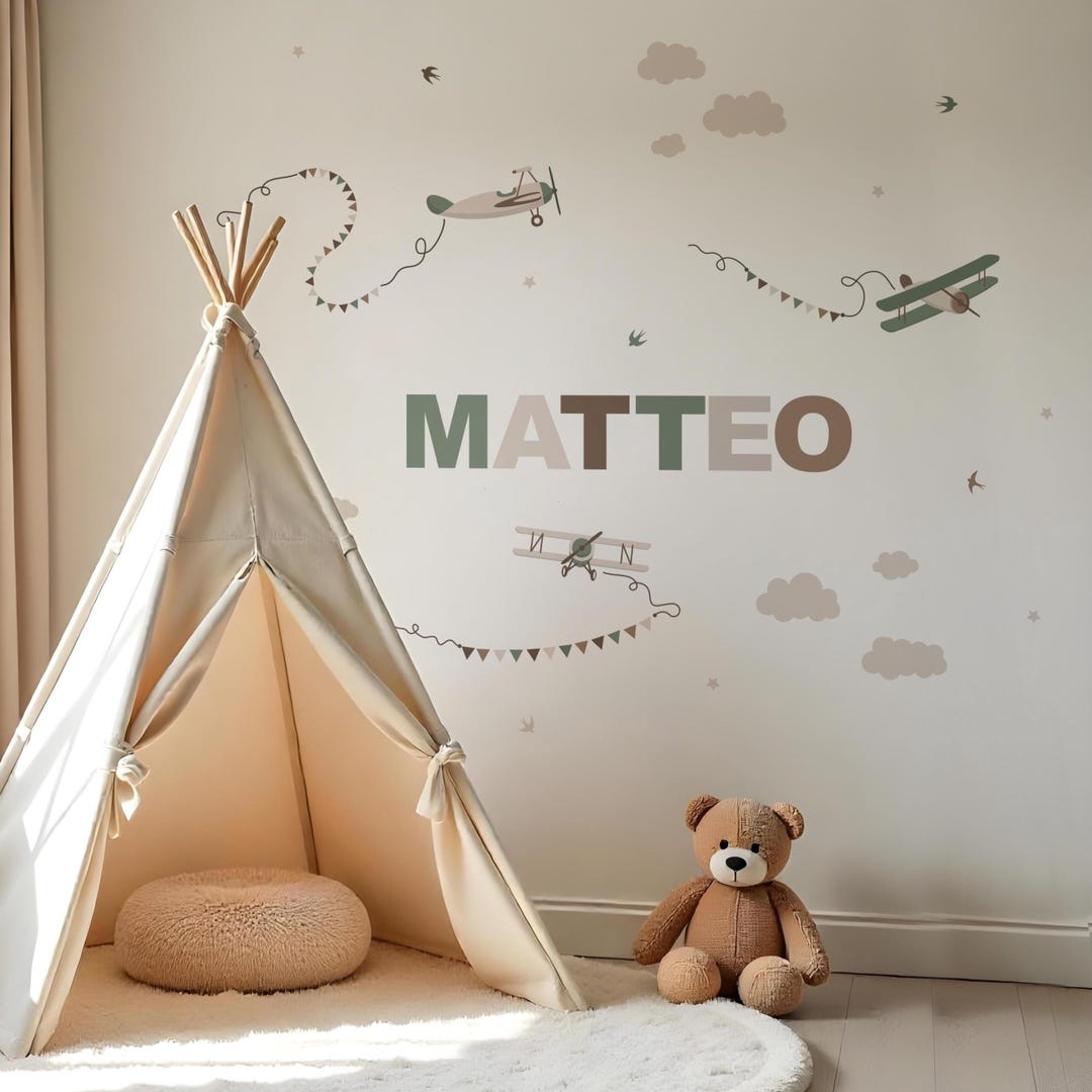 Plane Wall Sticker Kids Room Wall Decal With Name Airplane Wallpaper ...