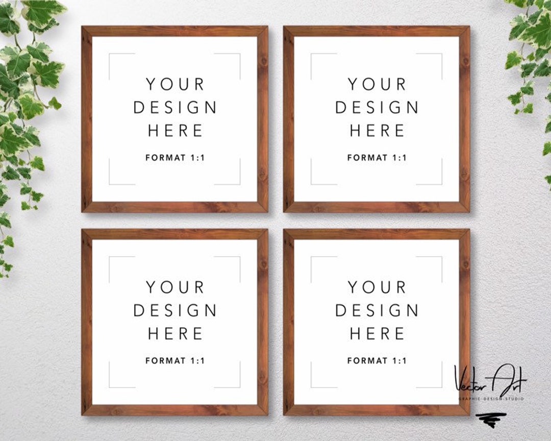 Set of 4 SQUARE Wood Frames Mockup, Nursery Mockup, PICTURE FRAME ...