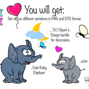 Cute Baby Elephant Clipart Set, Nursery Animal Clipart, Baby Shower ...