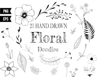 Floral Doodles Clipart, Flowers Doodle Clipart, Hand Drawn Flower ...