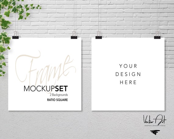 Set of 2 SQUARE Paper Frames Mockup DIGITAL FRAMES Clipart | Etsy