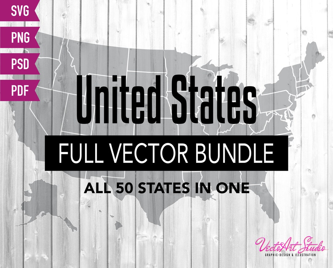 USA Silhouette, United States Svg Bundle, Usa Clipart, 50 States Bundle ...