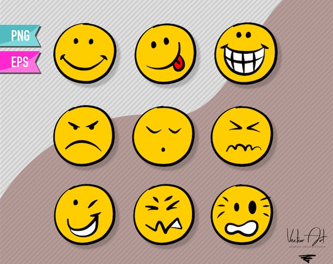 Emoji Smile Emoticon Clip Art Set Digital Illustration Scrapbook Art ...