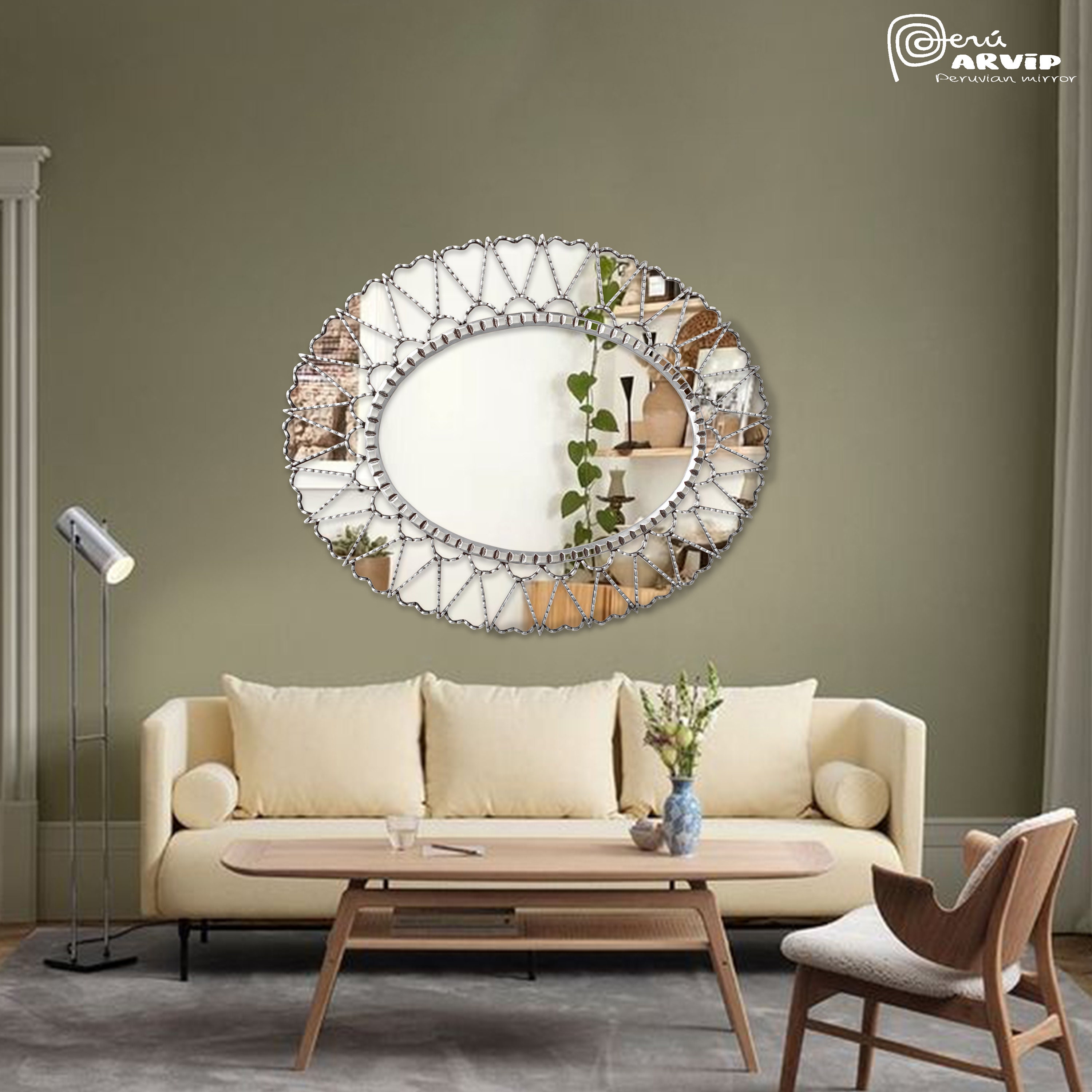 Oval Mirror Silver Decorative Wall Frame Wooden Decorative Mirror ...