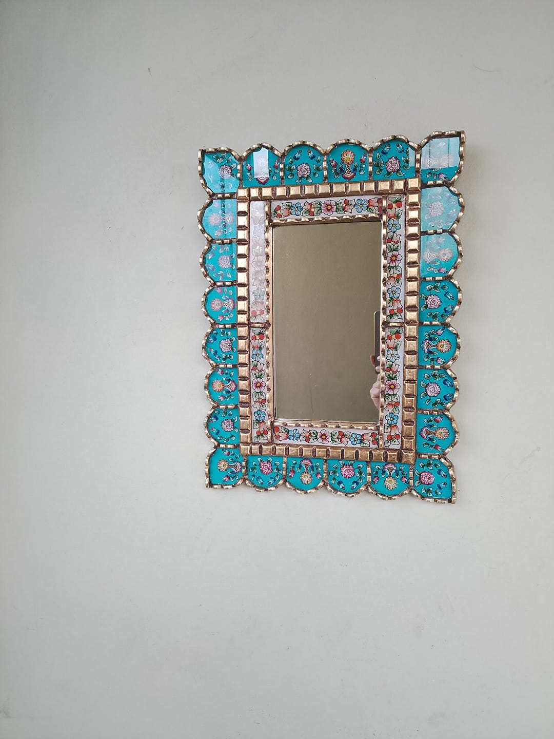 Carlos Ch.-18x13" Peruvian Mirror With Hand-painted Flowers and a ...