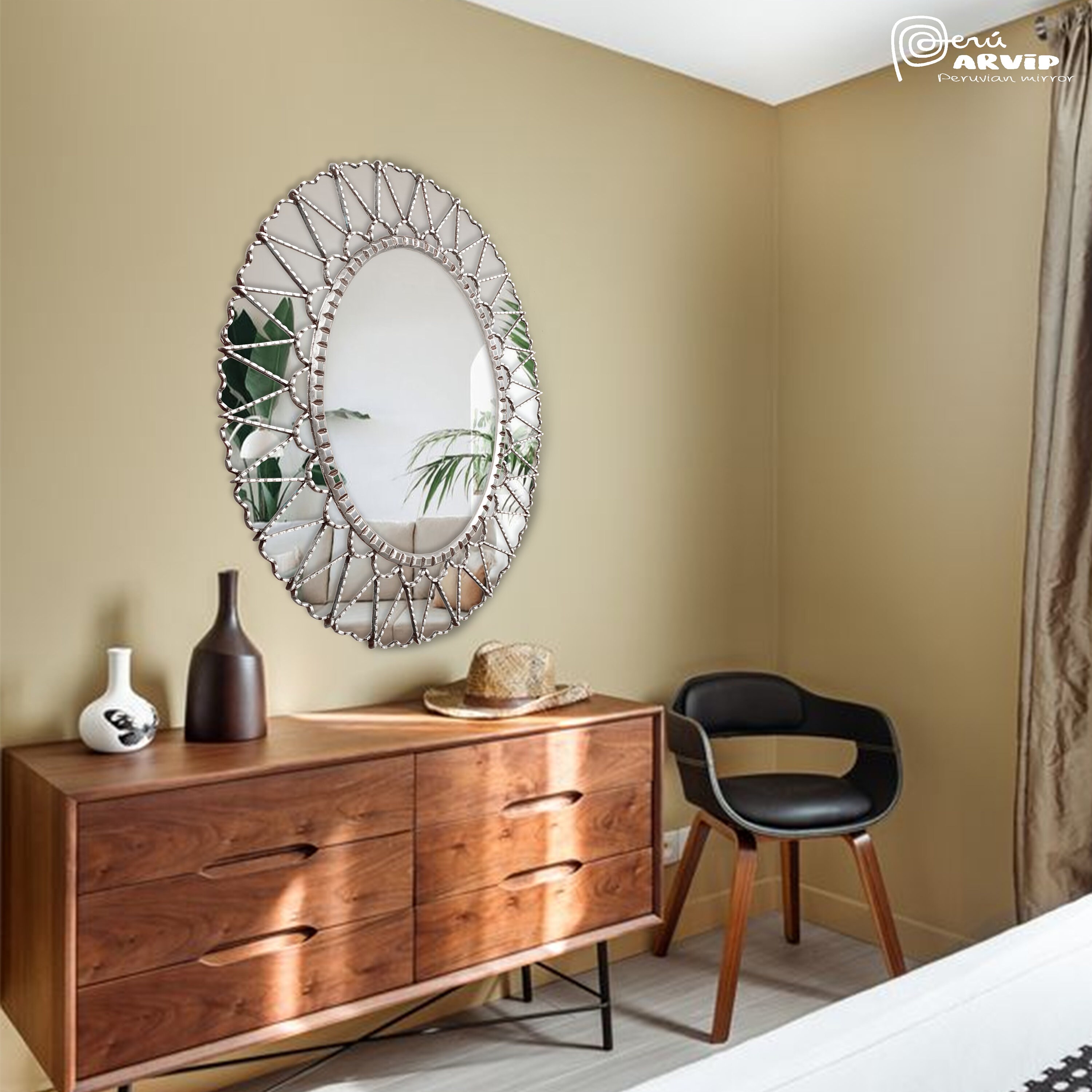 Oval Mirror Silver Decorative Wall Frame Wooden Decorative Mirror ...