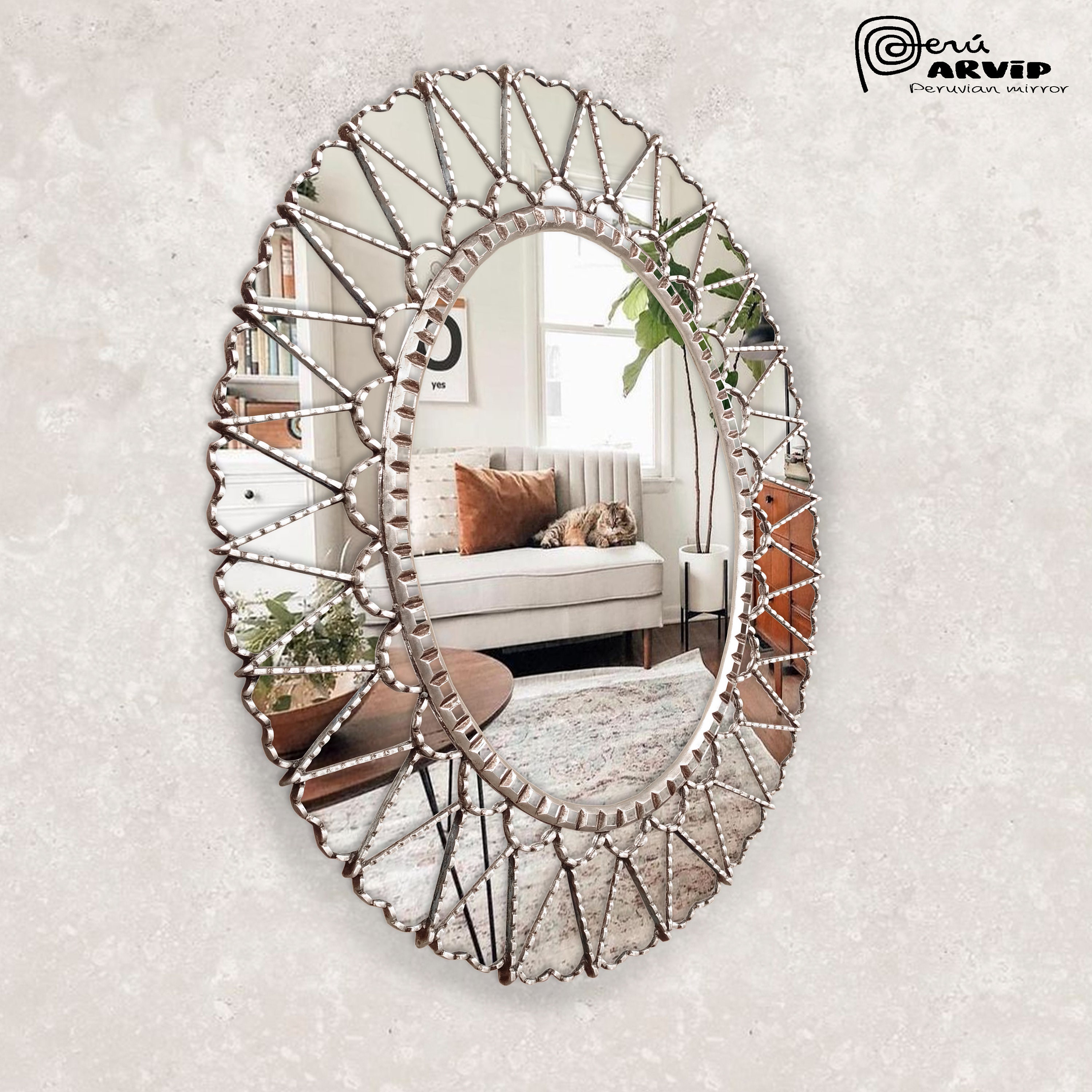 Oval Mirror Silver Decorative Wall Frame Wooden Decorative Mirror ...