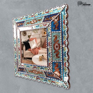 Carlos Ch.-23.6"(60cm)peruvian Blue Square Mirror"-antique Silver and ...
