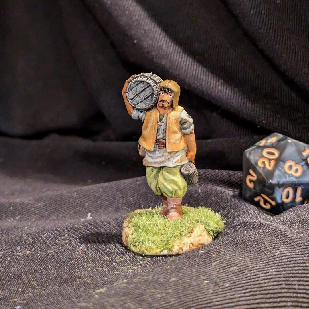 Townsfolk Workman With Barrel 28mm Hand Painted RPG Tabletop Miniature ...