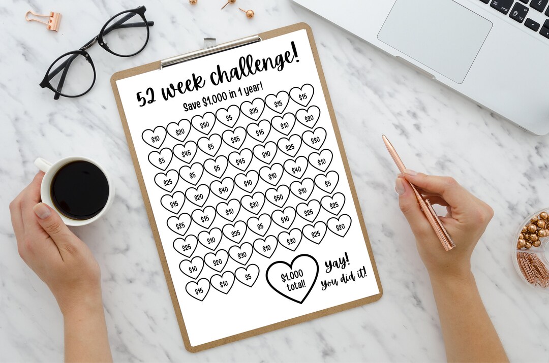 52 Week Challenge - Save 1000 Dollars in 1 Year! - Savings Account ...