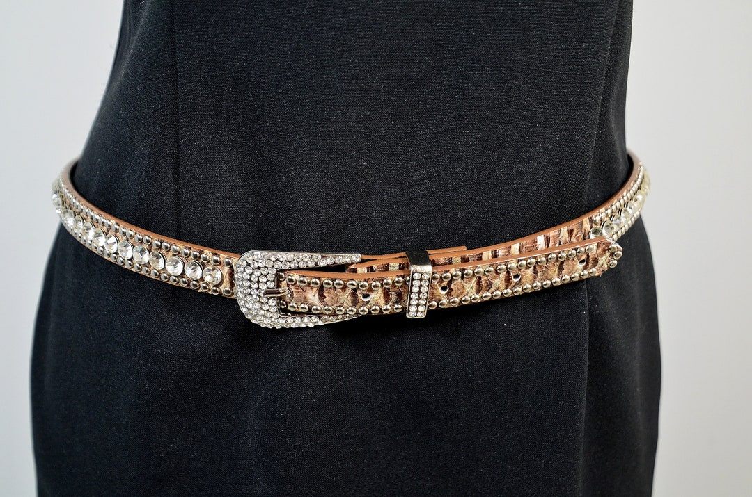 Fake Snake Belt With Rivets and Rhinestones - Etsy Denmark