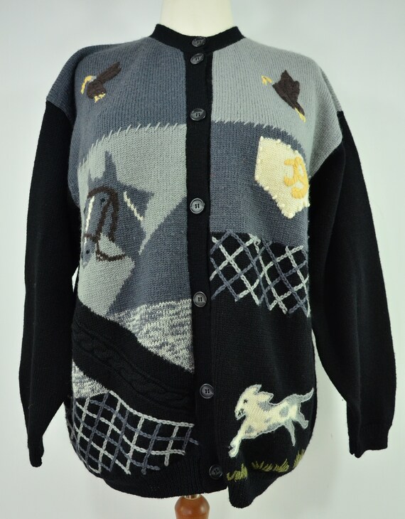 Vintage Cardigan in Country Style Black & Grey | Etsy