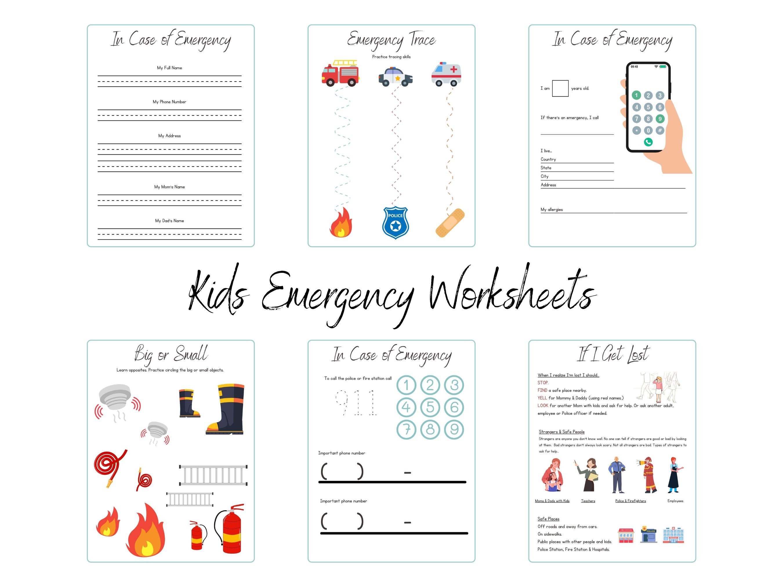 Kids Emergency Safety Printable Workbook, Preschool Children Activity ...