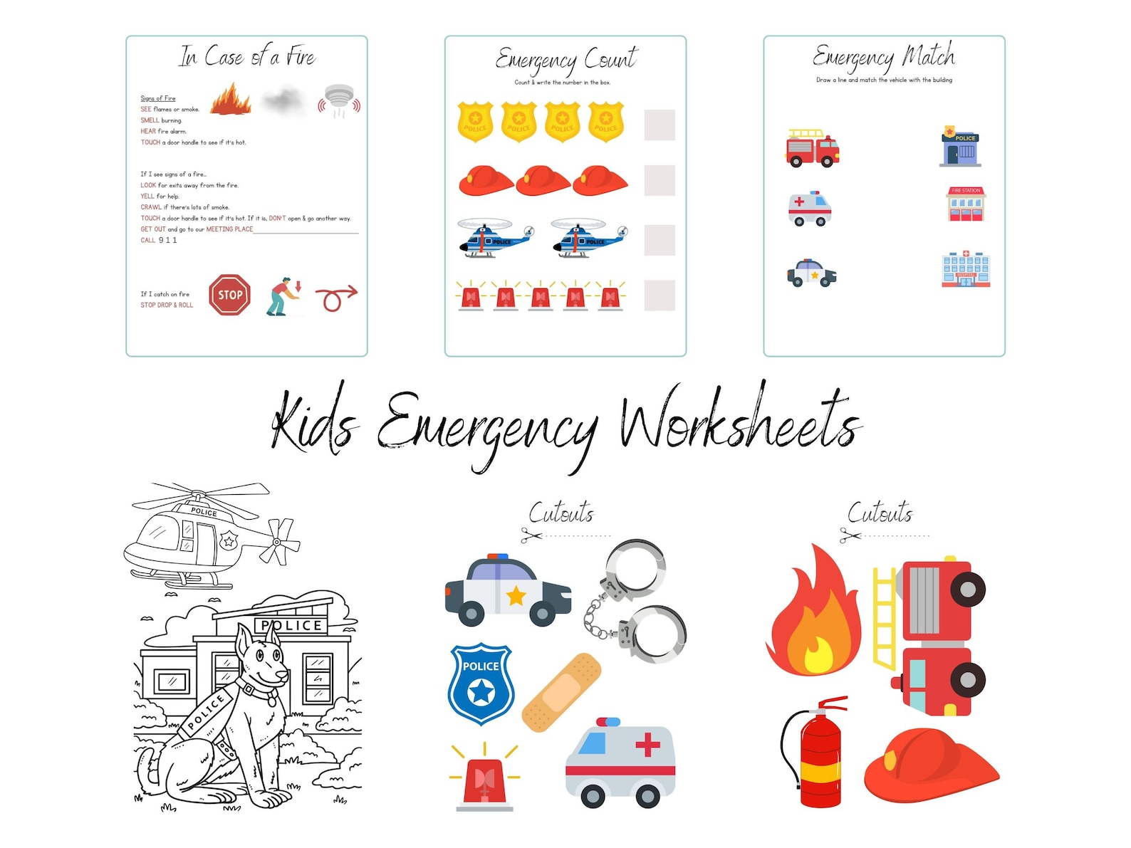 Kids Emergency Safety Printable Workbook, Preschool Children Activity ...