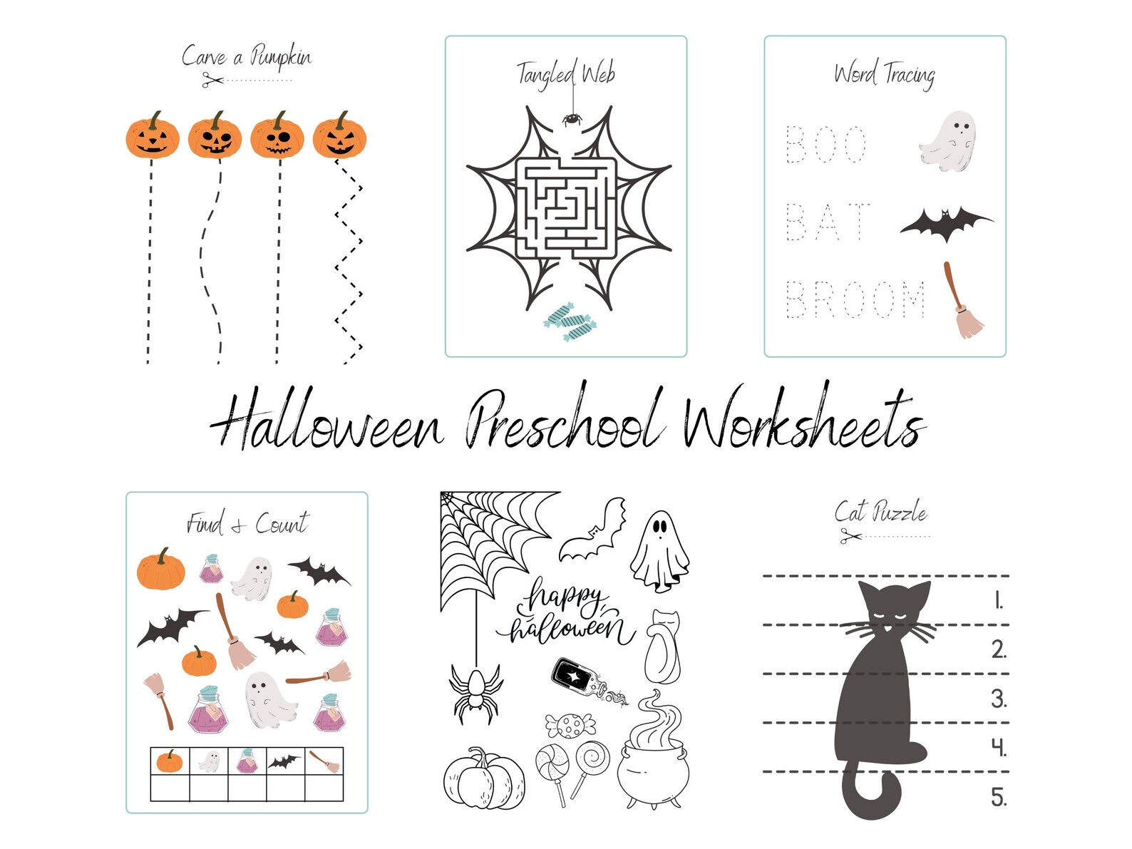 Halloween Printable Workbook, Fall Preschool Activity, Early Learning ...