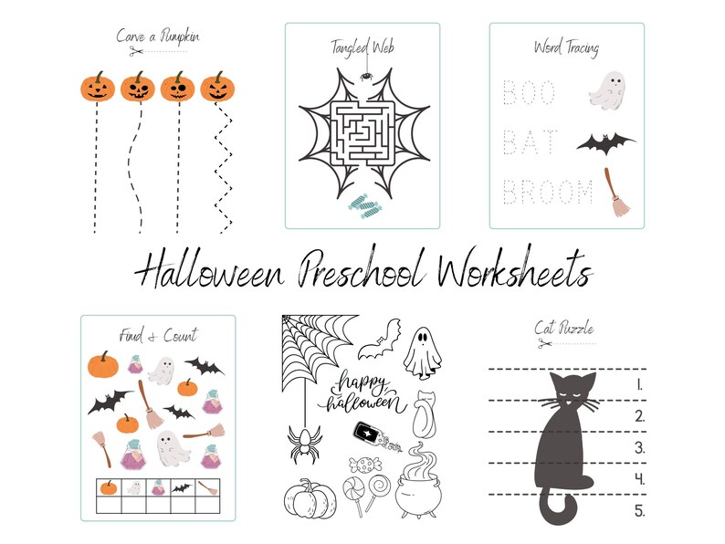 Halloween Printable Workbook, Fall Preschool Activity, Early Learning ...