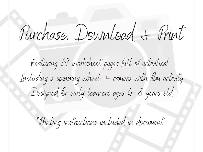 Kids Photography and Camera Worksheets- Ages 4-9- Preschool ...