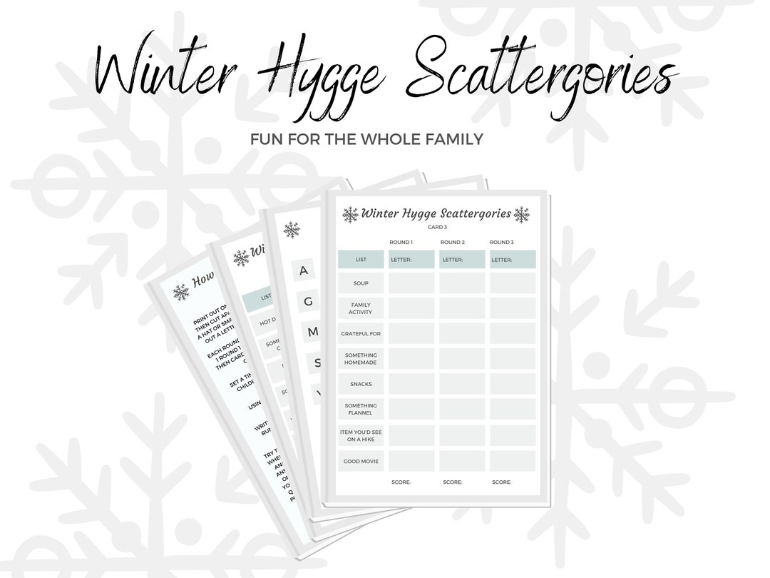 Winter Hygge Themed Scattegories Game- Printable Games, Winter Party ...