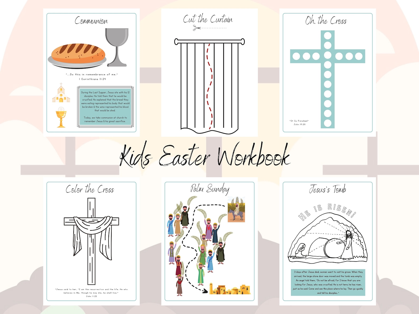 Kids Easter Bible Story Worksheets- Ages 4-10- Preschool, Kindergarten ...