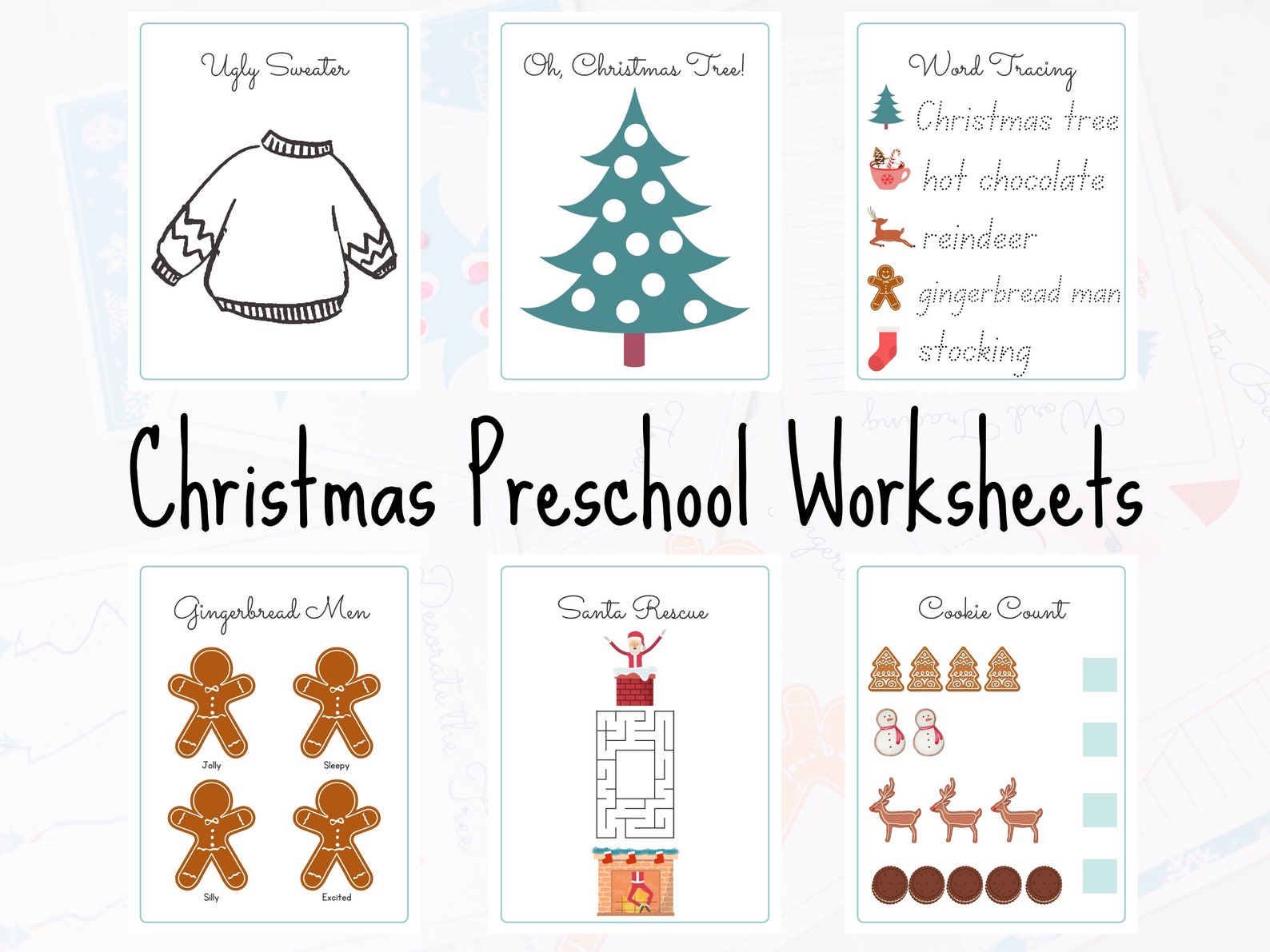 Christmas Printable Workbook, Santa Preschool Activity, Early Learning ...