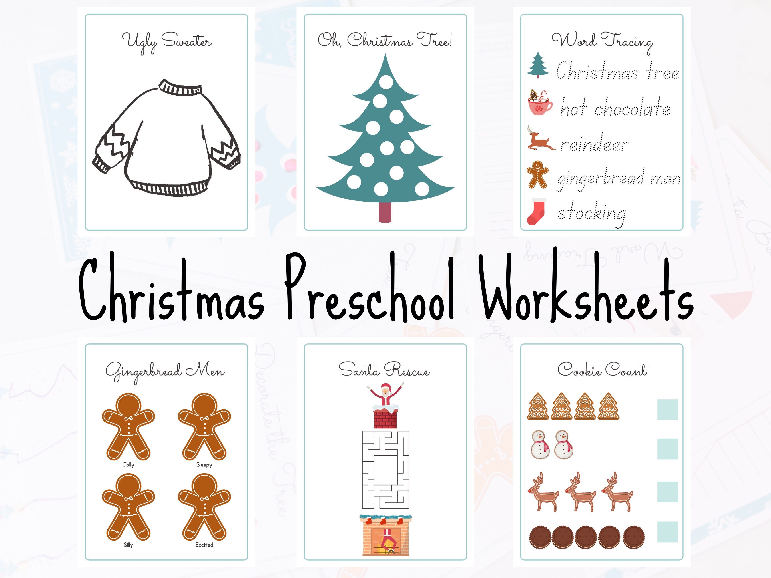Christmas Printable Workbook, Santa Preschool Activity, Early Learning ...