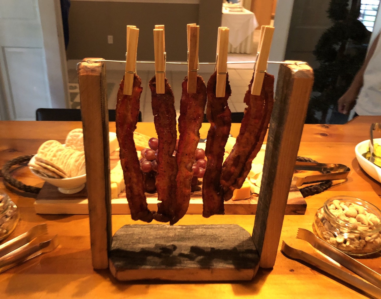 Reclaimed Wood Clothesline Bacon Hanger, Bacon Lovers,party Display ...