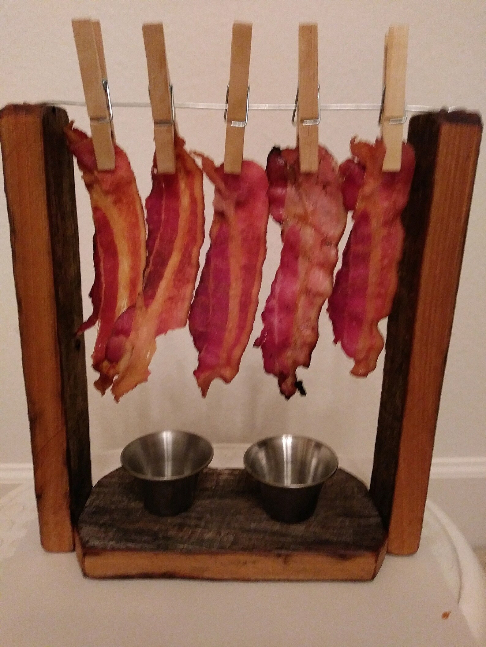 Reclaimed Wood Clothesline Bacon Hanger, Bacon Lovers,party Display ...